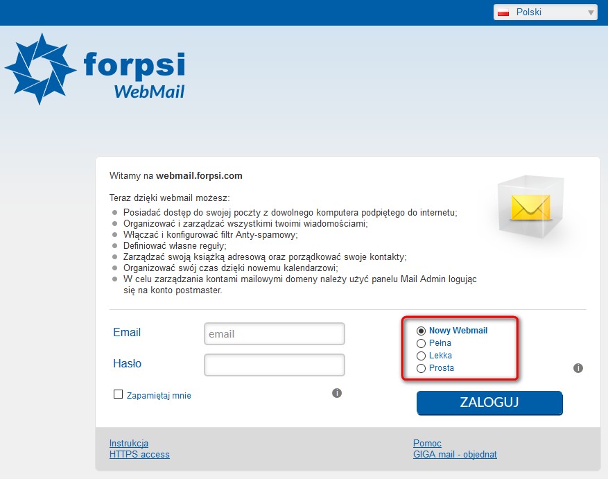 Wersje webmaila - FORPSI.PL
